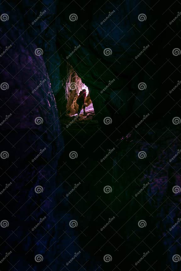Woman Caver Spelunker Exploring the Cave Stock Photo - Image of ...