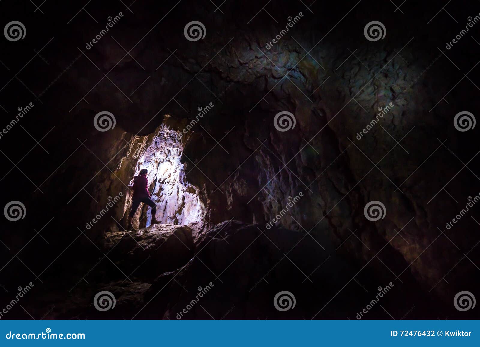 Woman Caver Spelunker Exploring the Cave Stock Photo - Image of people ...