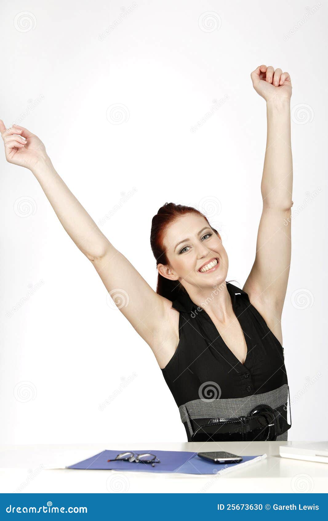 Woman celebrating at work stock photo. Image of success - 25673630