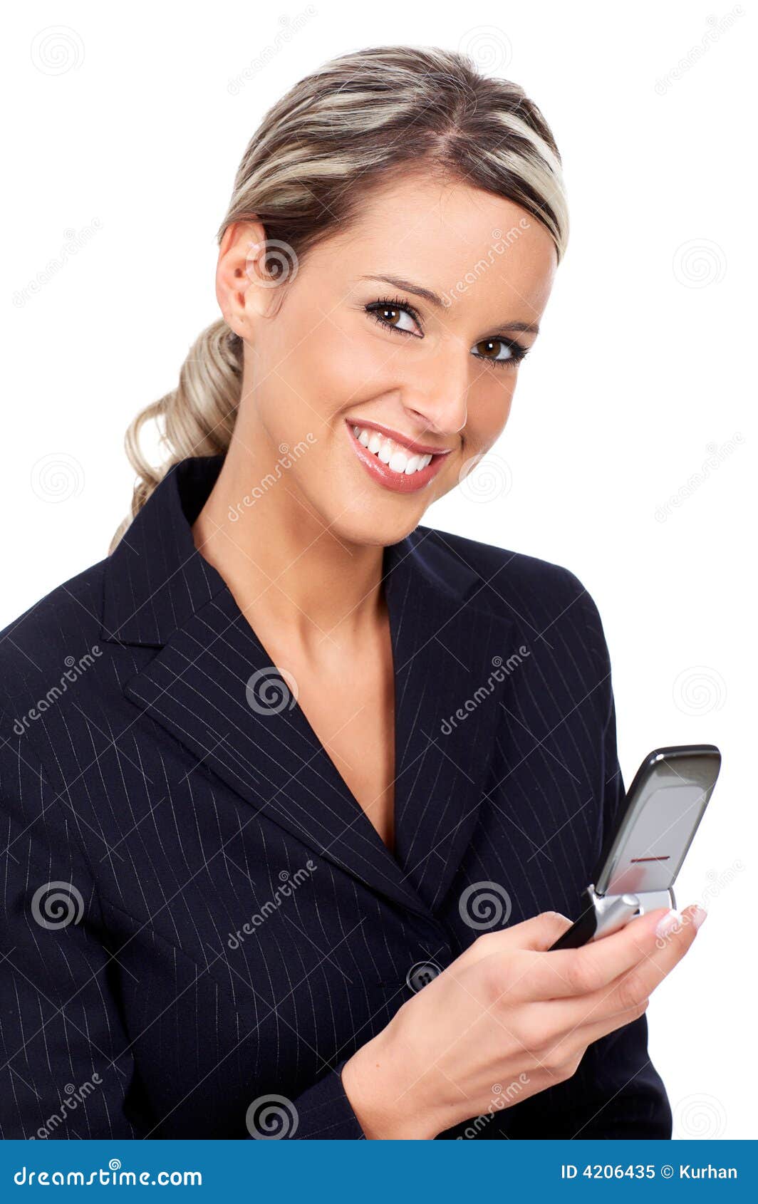 Woman with cellular stock image. Image of communication - 4206435