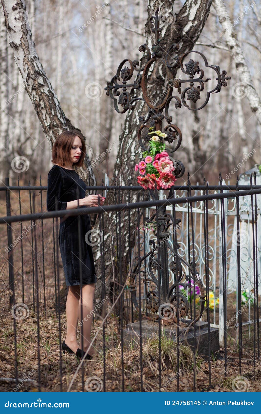 Woman in cemetery stock image. Image of posy, caucasian - 24758145
