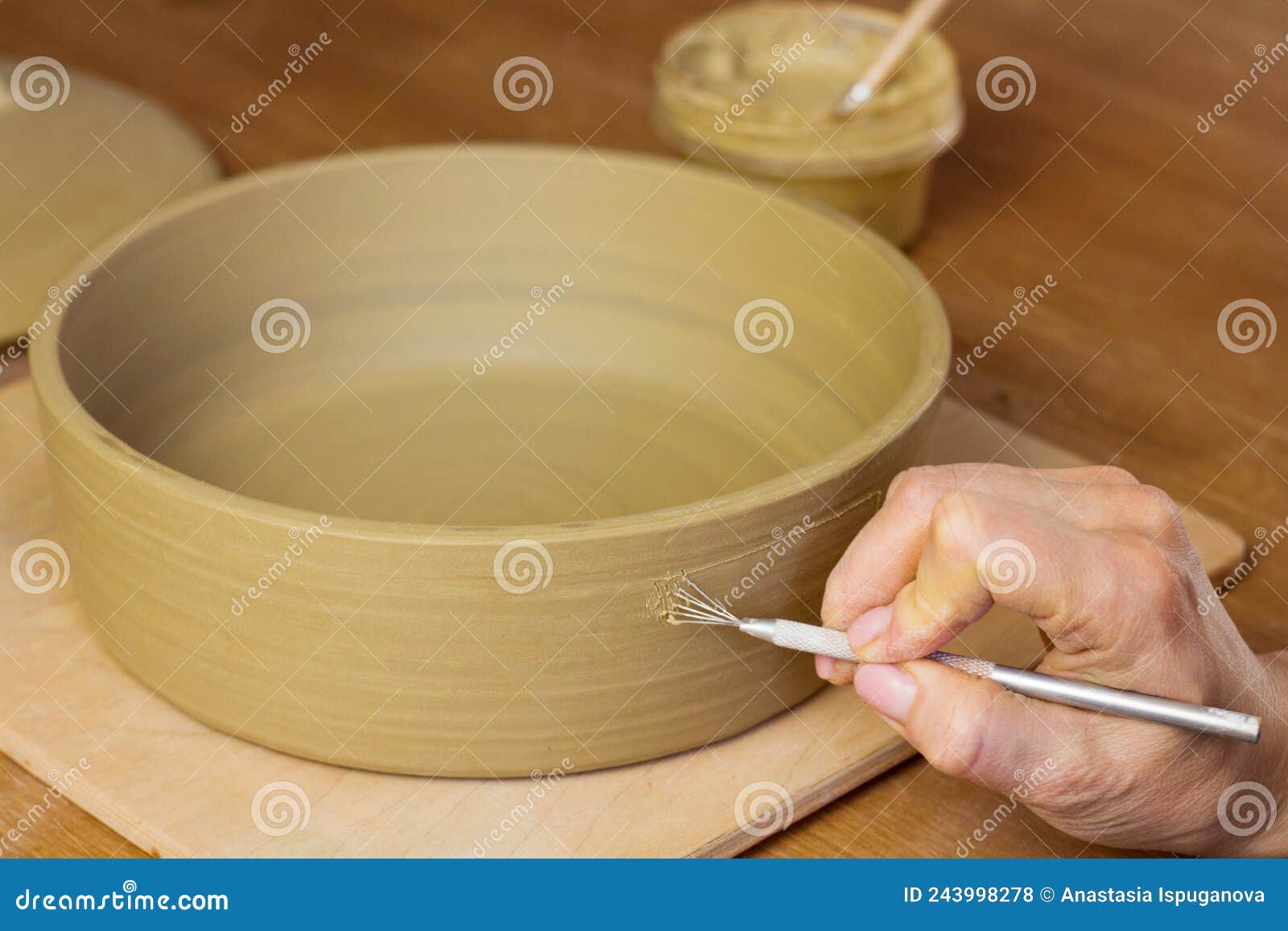 Woman Ceramist Attaching Handle To the Pot in Pottery Class. Potter ...
