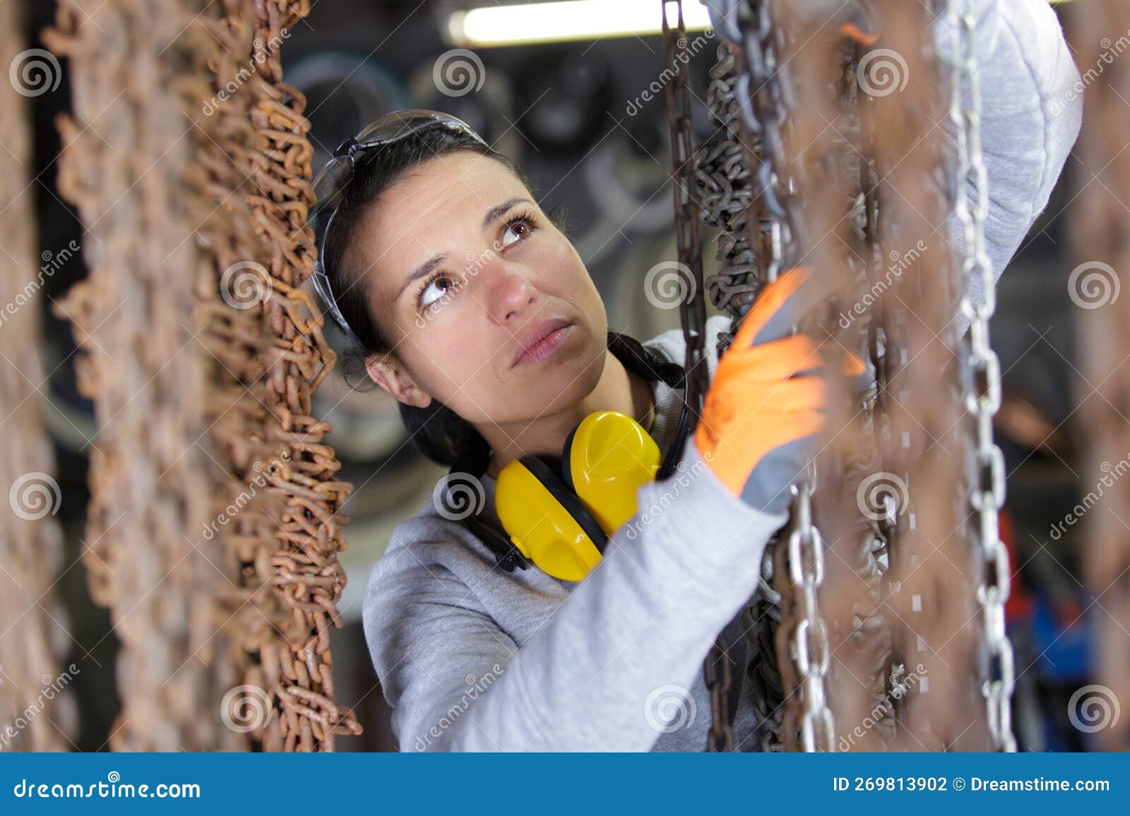 Woman with Chain in Factory Stock Photo - Image of caucasian, person ...
