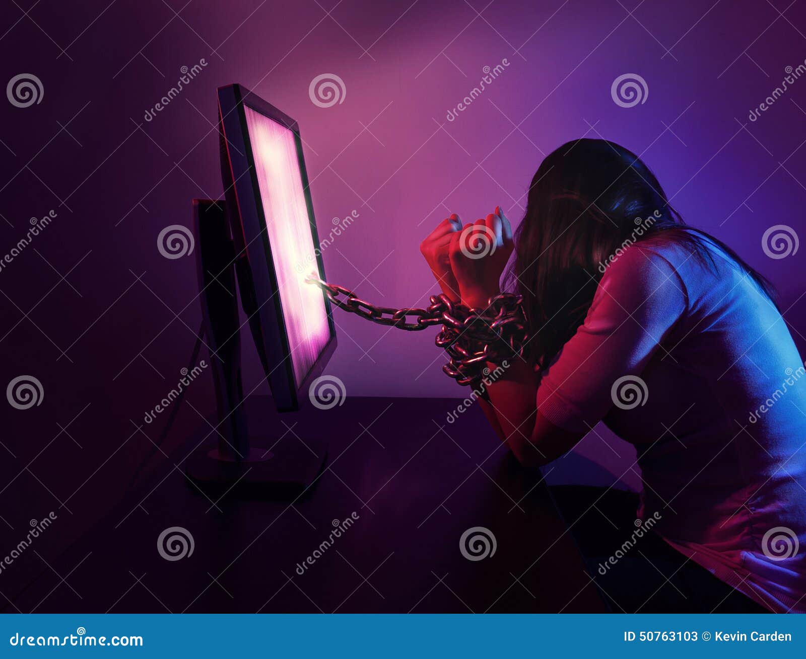 Woman chained to computer stock image. Image of addiction - 50763103