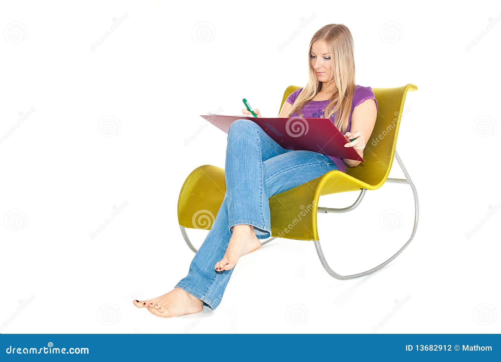 Woman on Chair Taking Notes Stock Photo - Image of beautiful, adult ...