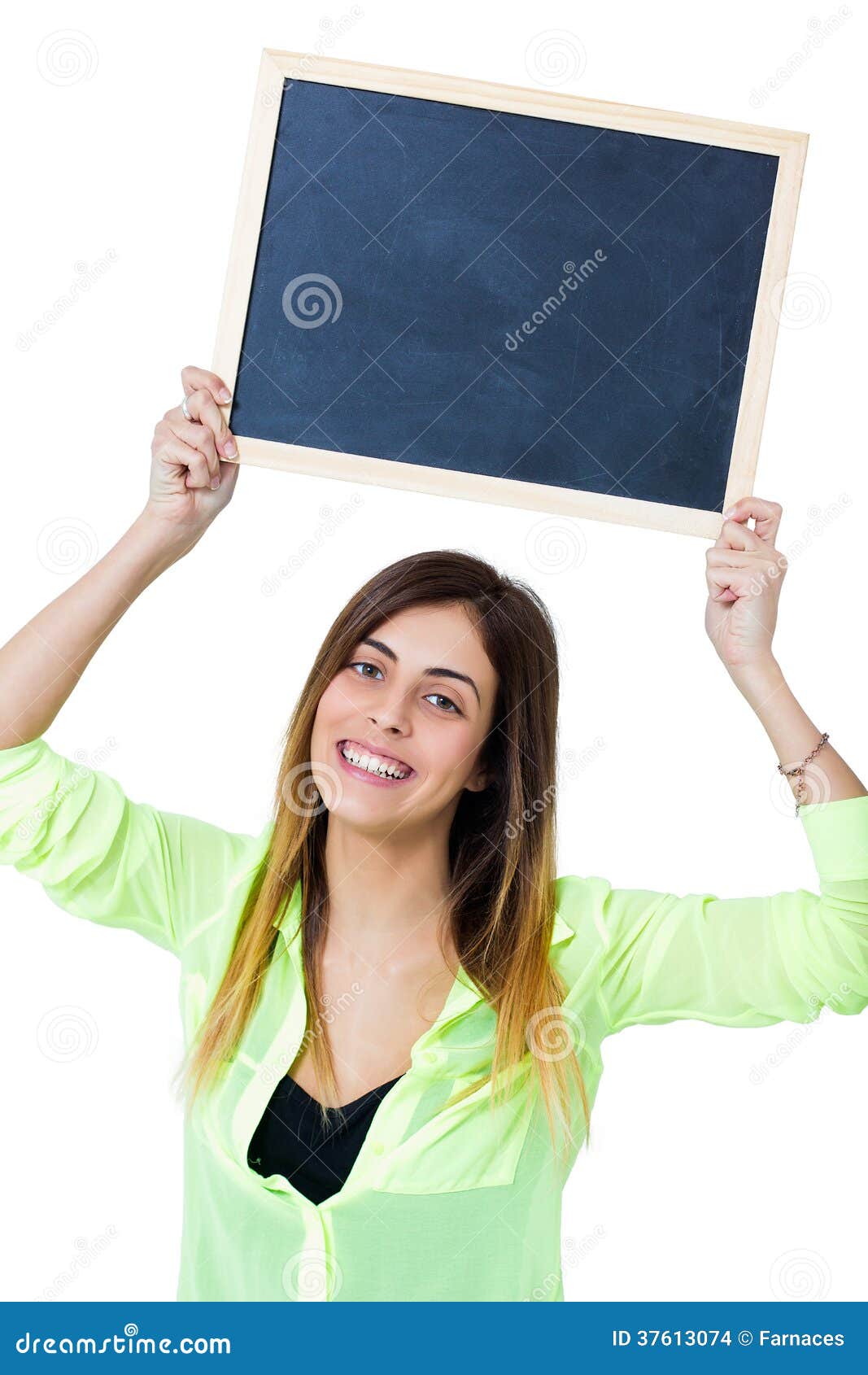 Woman with chalkboard stock photo. Image of advice, blank - 37613074