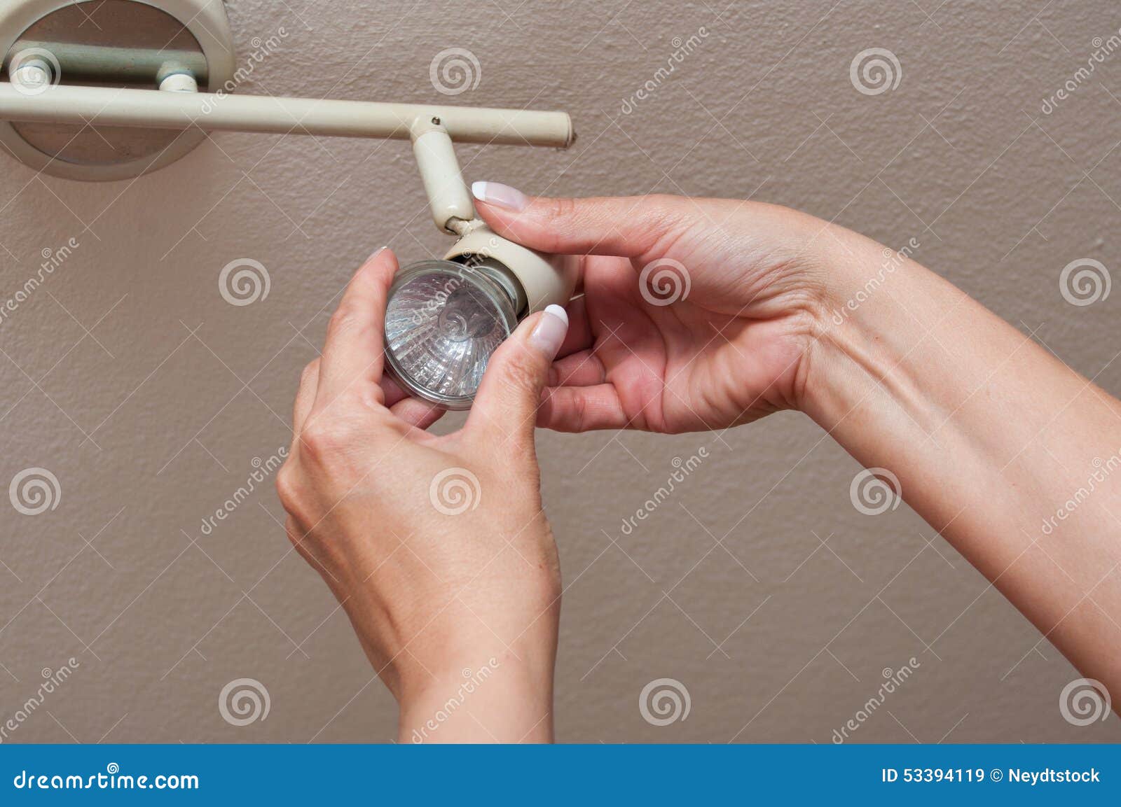 Woman Changing a Light Bulb Stock Image - Image of installing ...