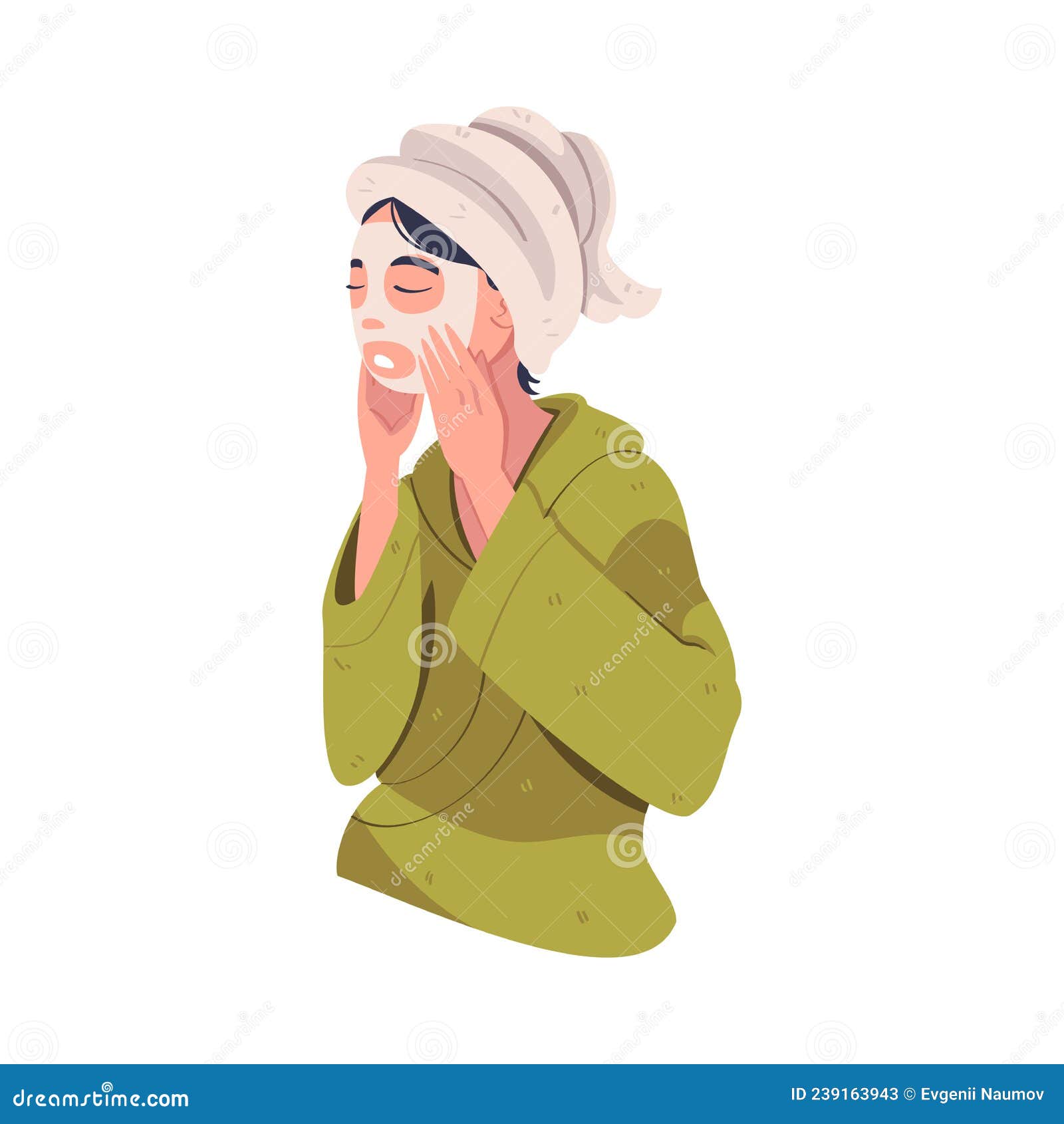 Woman Character In Bathroom Doing Hygiene Procedure Applying Face Mask