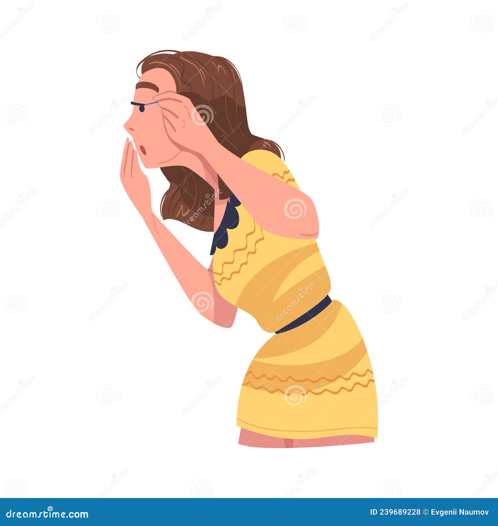 Woman Character In Bathroom Doing Hygiene Procedure Applying Mascara