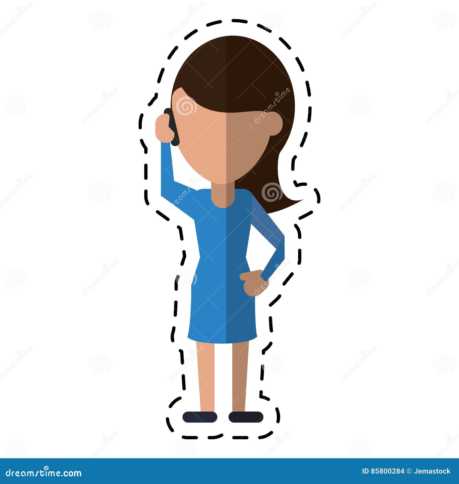 Woman Character Communicating Talk Smartphone Dot Line Stock Vector ...