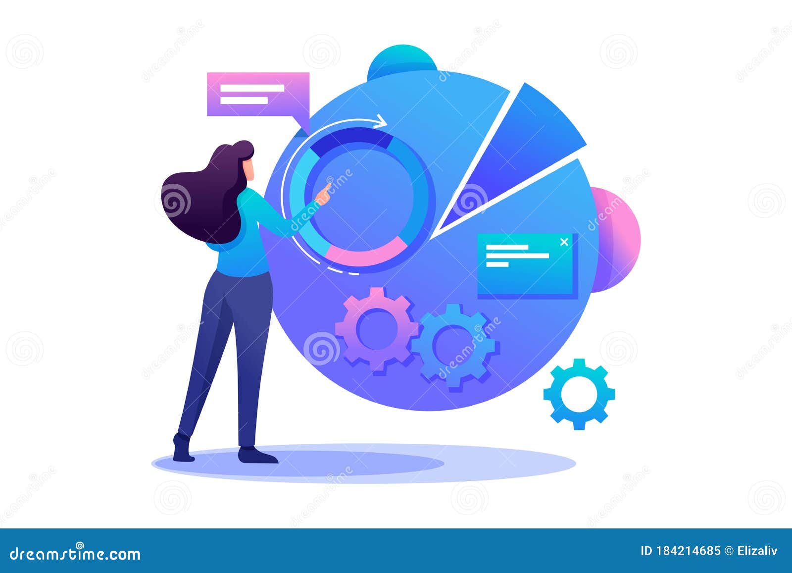 Woman Character with Graph Research and Charts. Flat 2D Character Stock ...