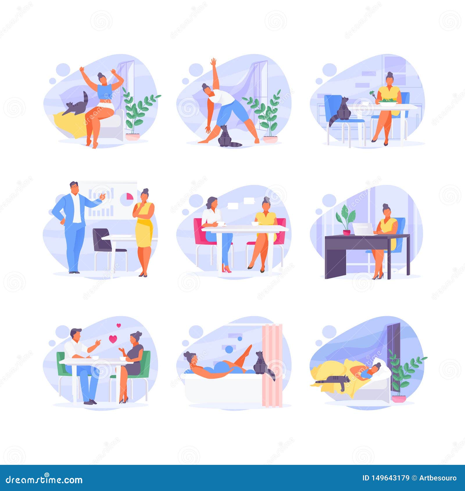 Daily routine woman stock vector. Illustration of leisure - 149643179