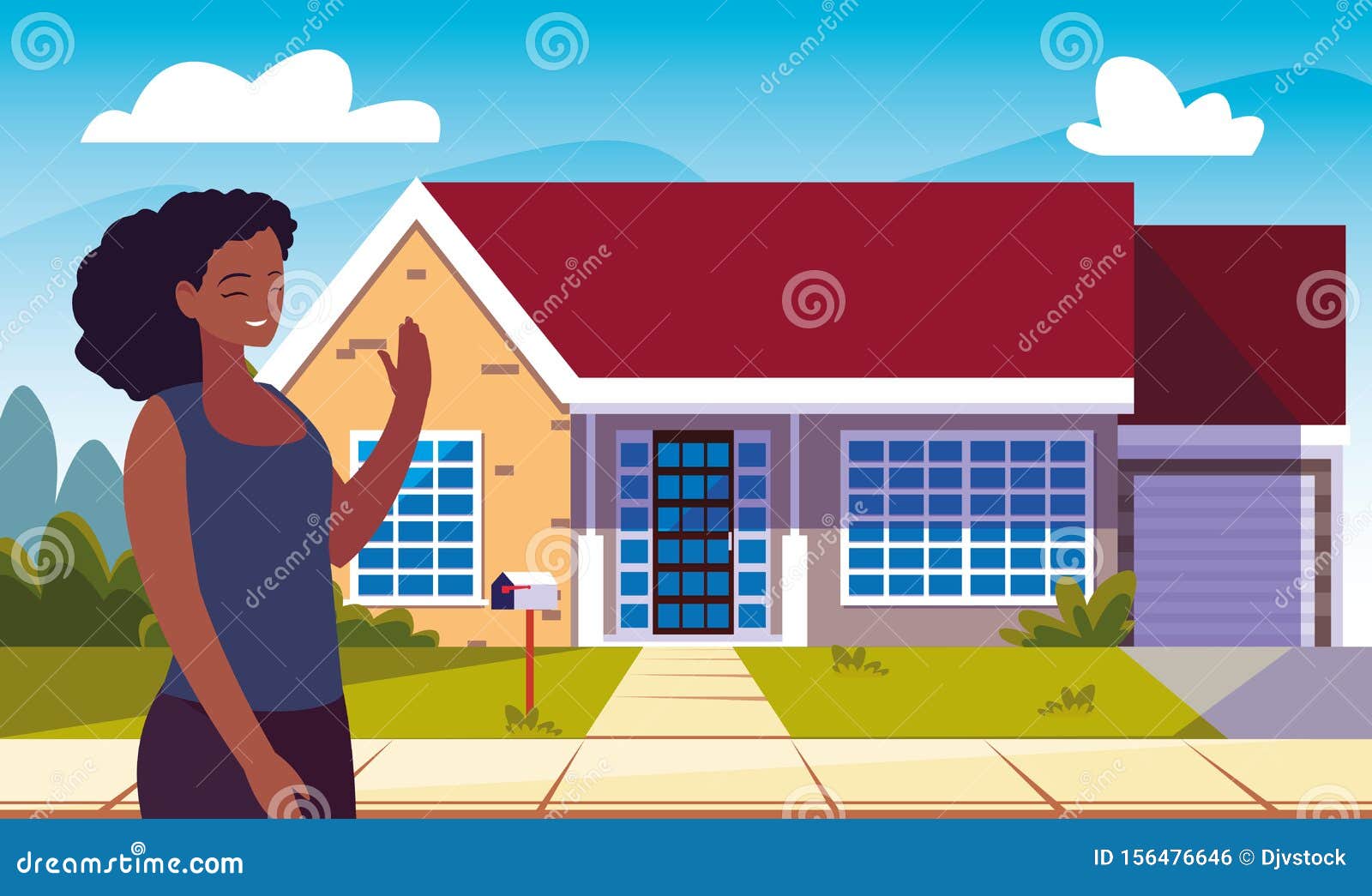 Woman Character Standing Front House Stock Illustration Illustration