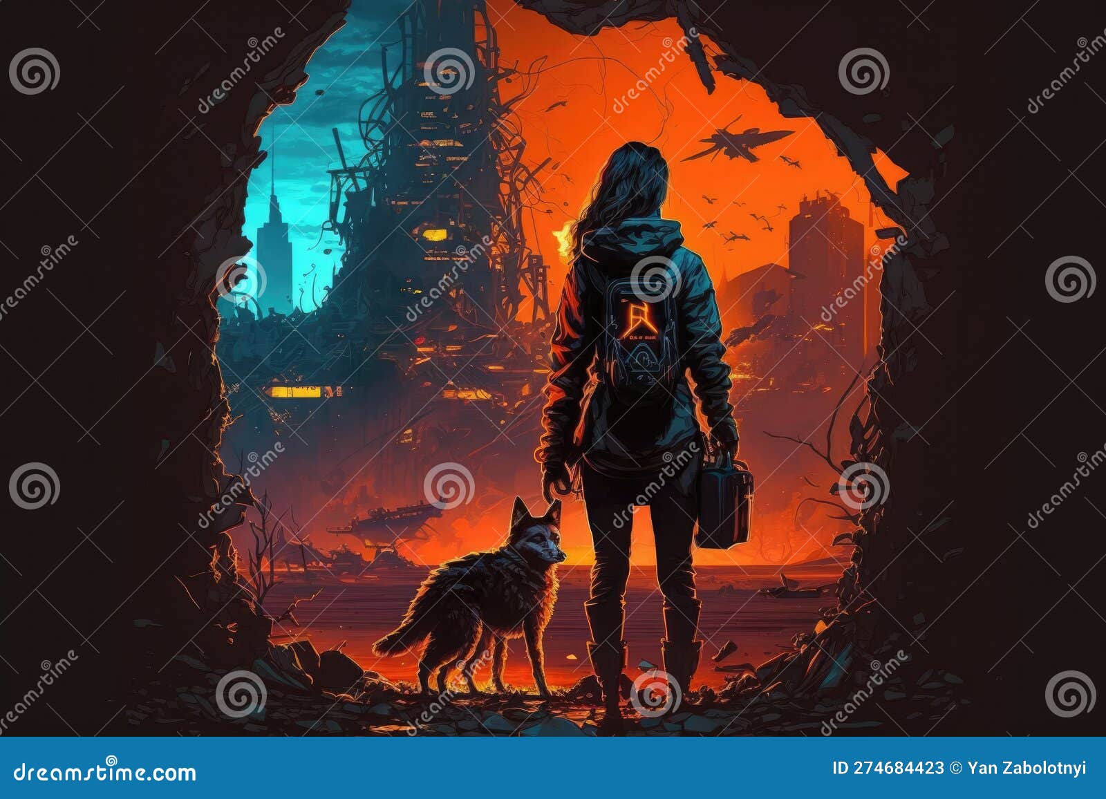 A Woman Character Stands Backwards. Generative AI Stock Illustration ...