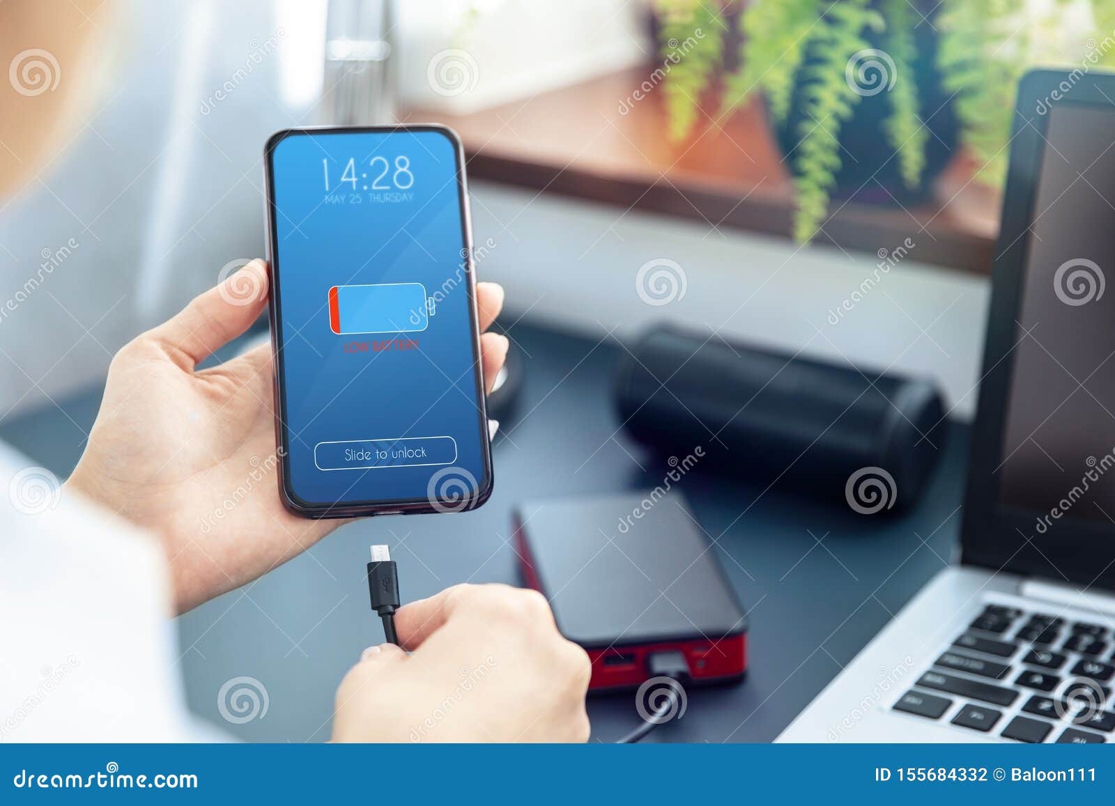 Woman Charges Her Smartphone With Power Bank Royalty-Free Stock Image ...