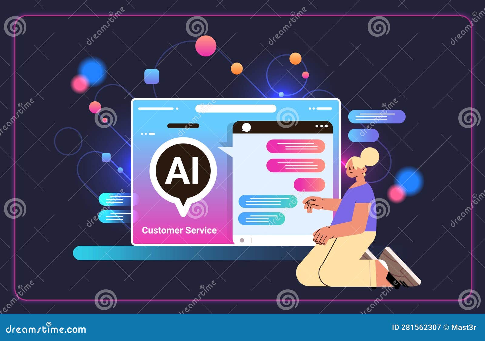 Woman Chatting with Chatbot in Computer Application Ai Artificial ...