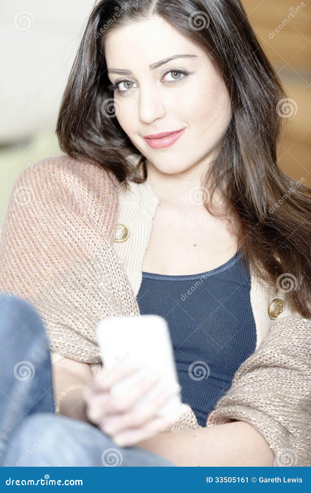 Woman Chatting on Her Mobile Phone Stock Image - Image of kitchen ...