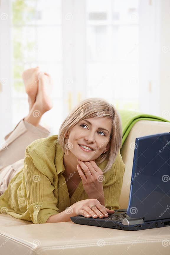 Woman Chatting Online on Computer Stock Photo - Image of happiness ...