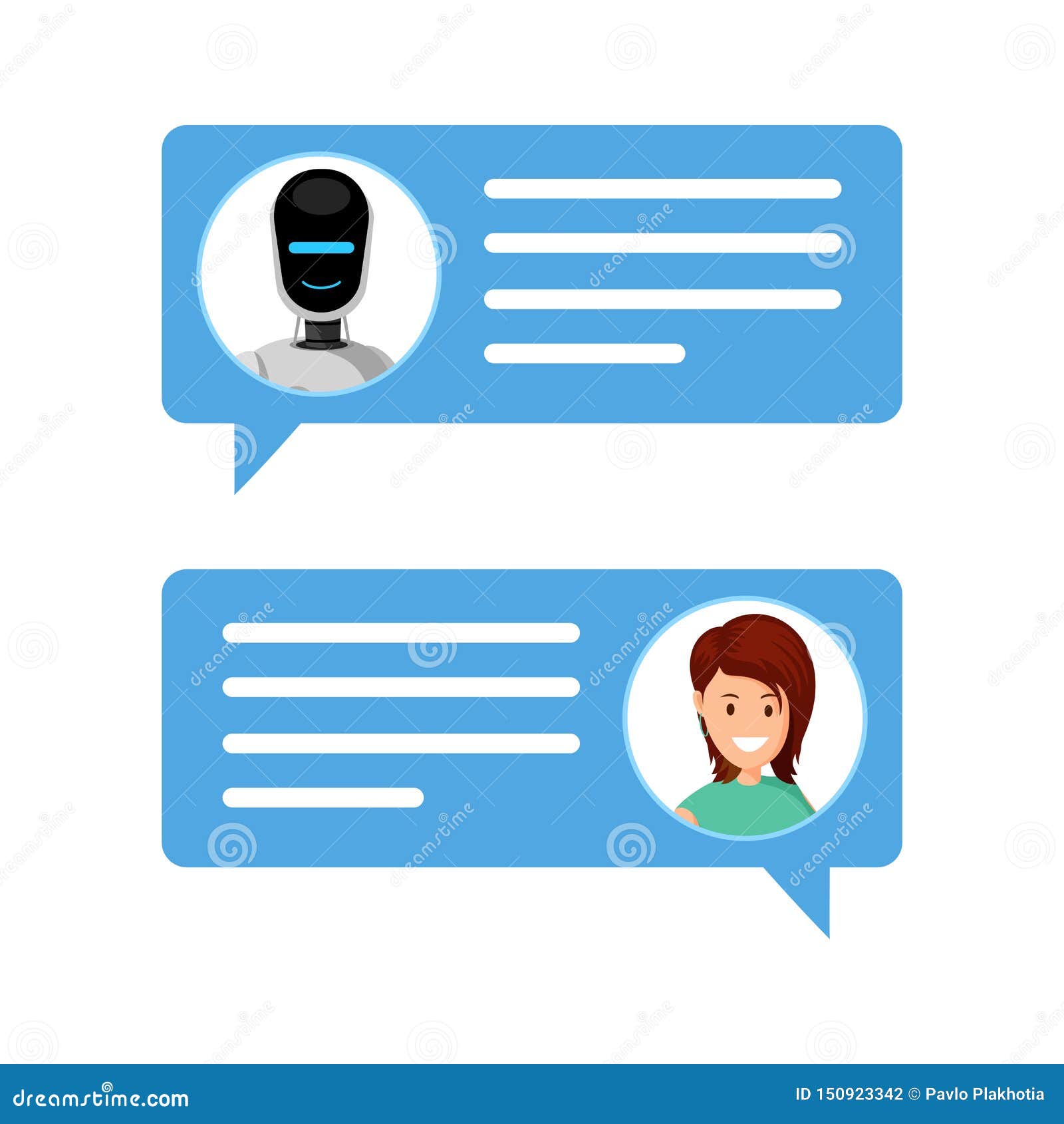 Woman Chatting with Robot Vector Illustration. Message Boxes with User ...