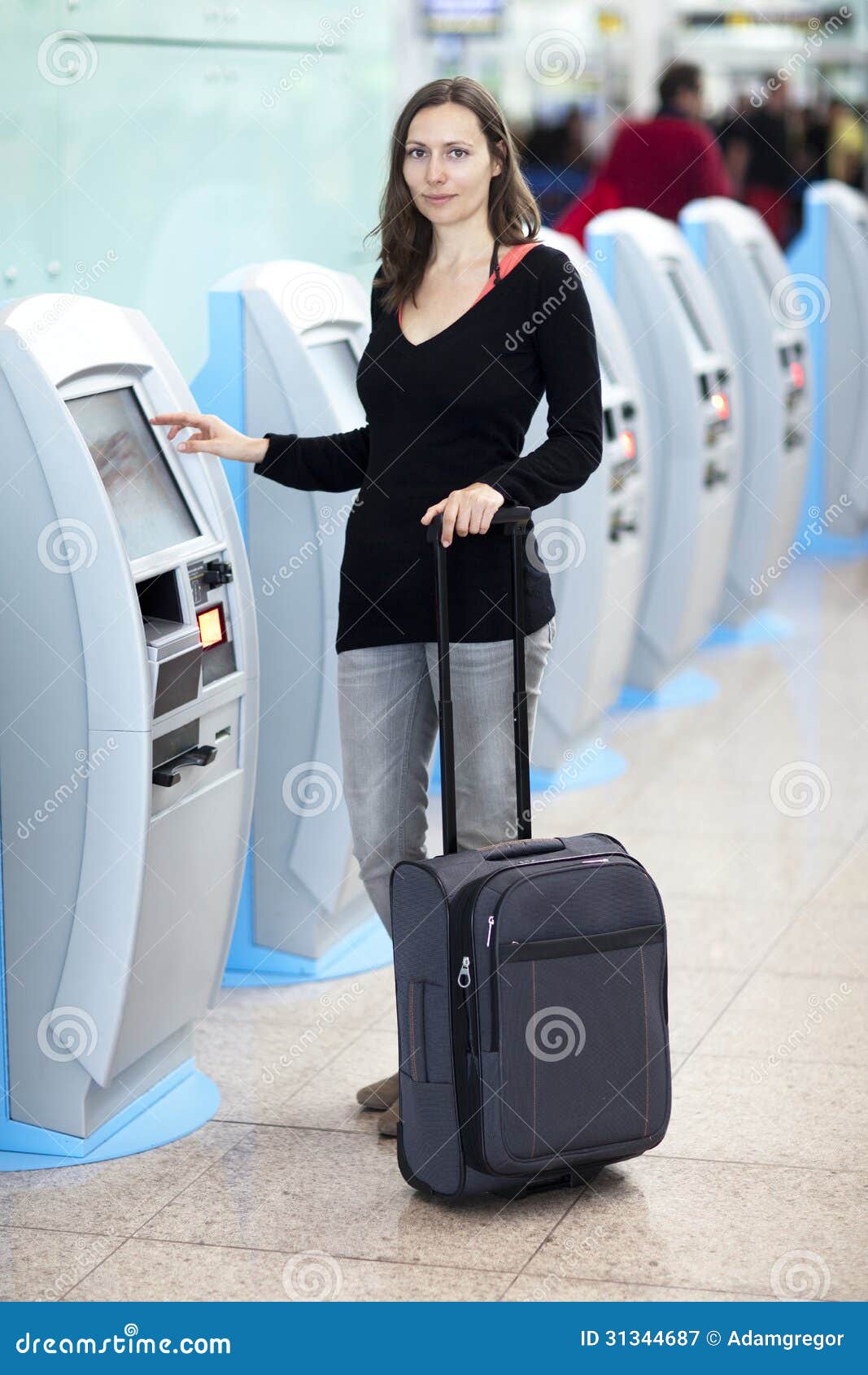 Woman at check-in counter stock image. Image of flight - 31344687