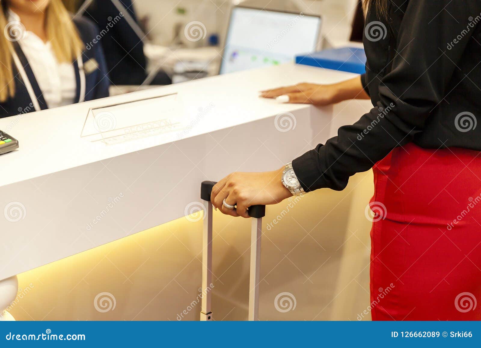 Woman Check at the Hotel Reception Stock Image - Image of elegant ...