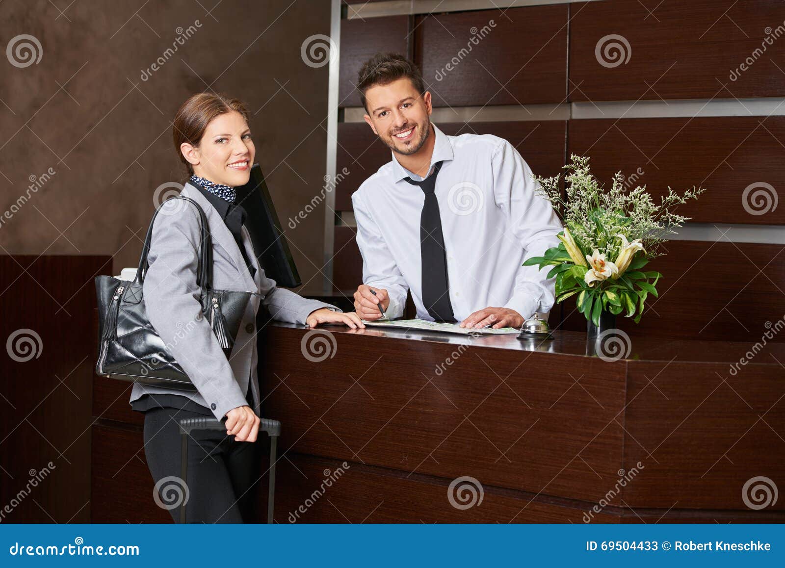Woman during Check-in at Hotel Reception Stock Image - Image of ...
