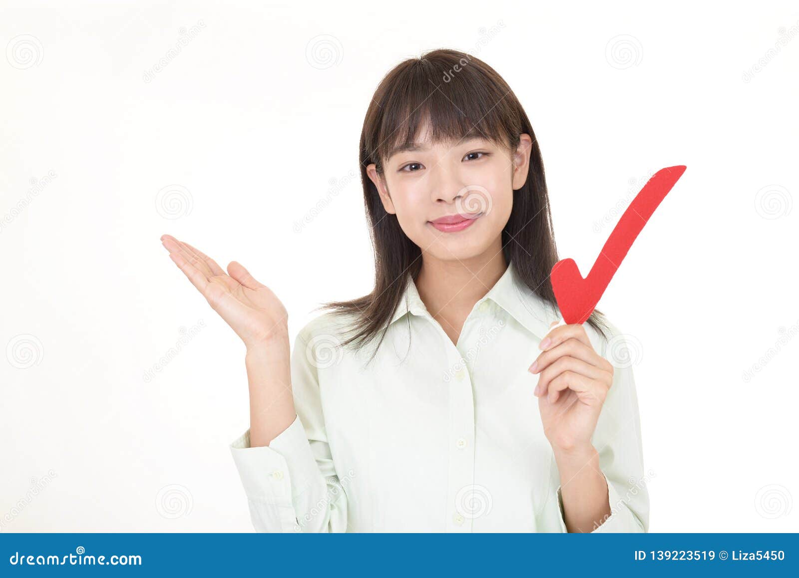Woman with a check mark stock image. Image of cute, female - 139223519