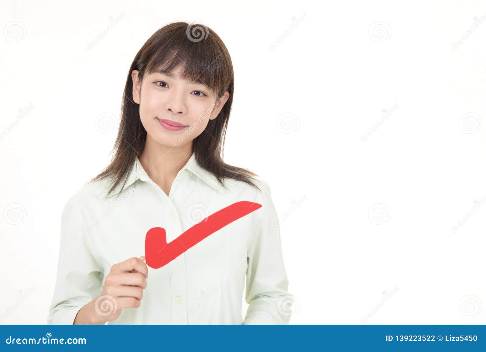 Woman with a check mark stock photo. Image of japan - 139223522