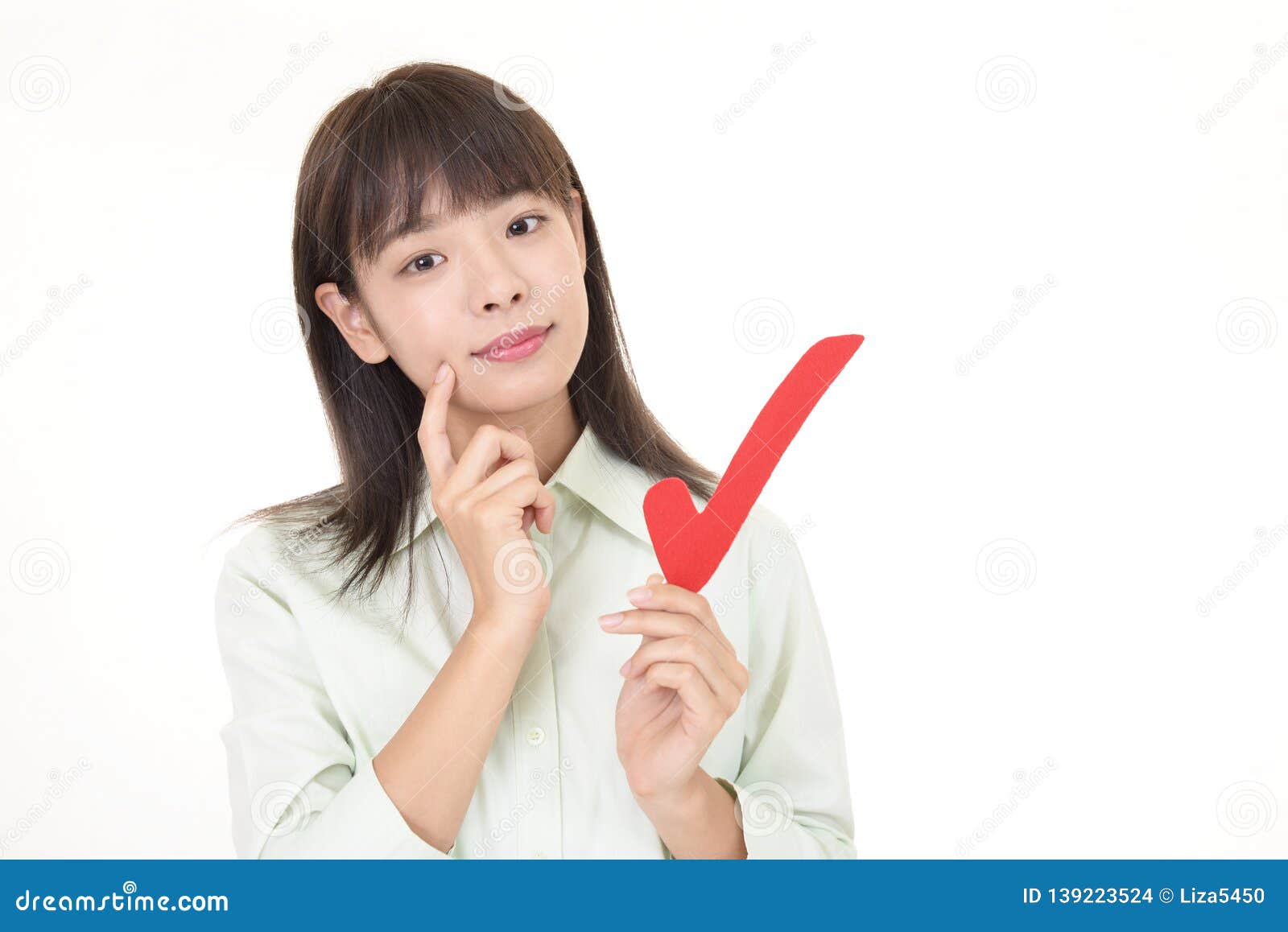 Woman with a check mark stock photo. Image of model - 139223524