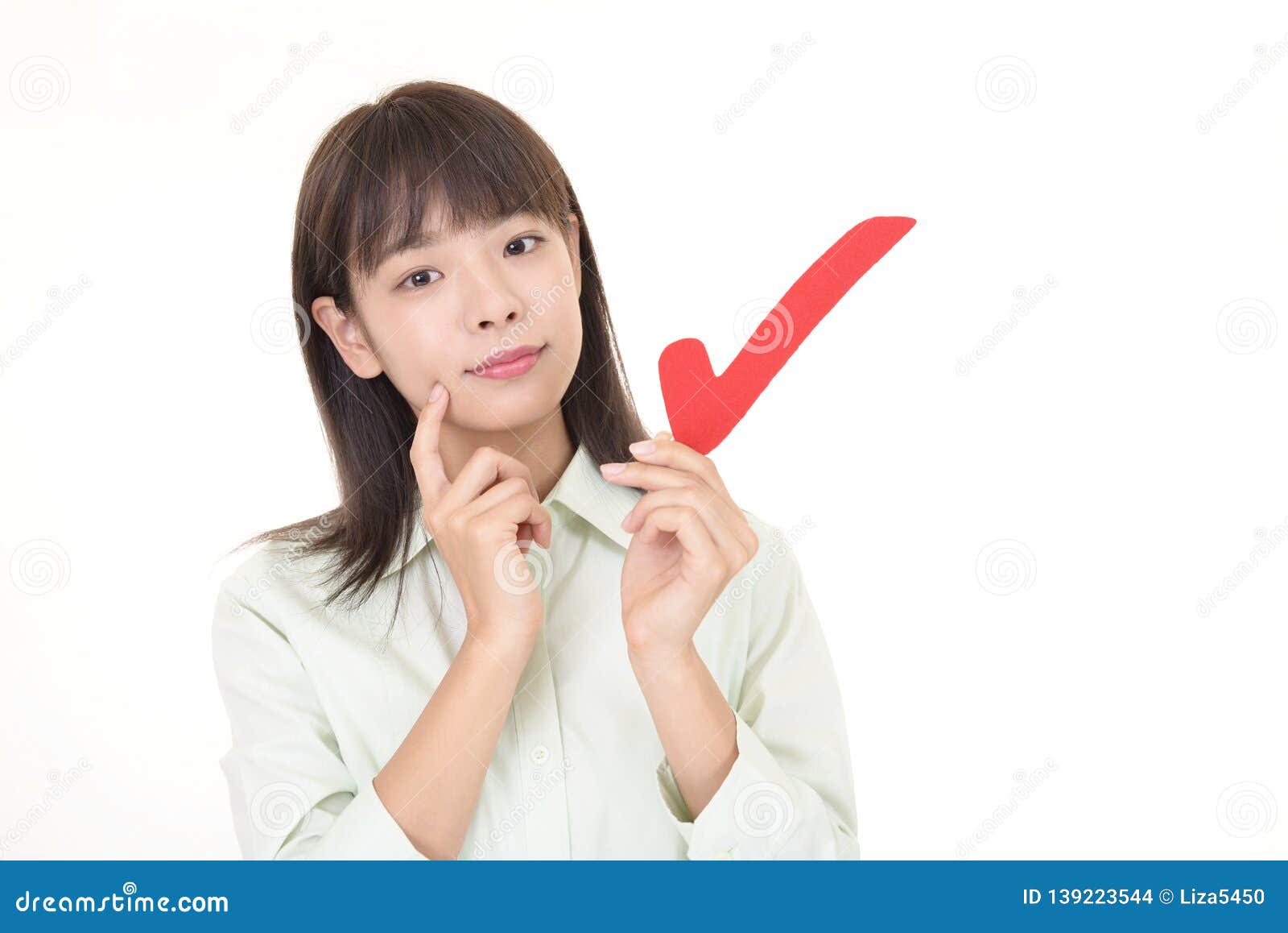Woman with a check mark stock photo. Image of japan - 139223544