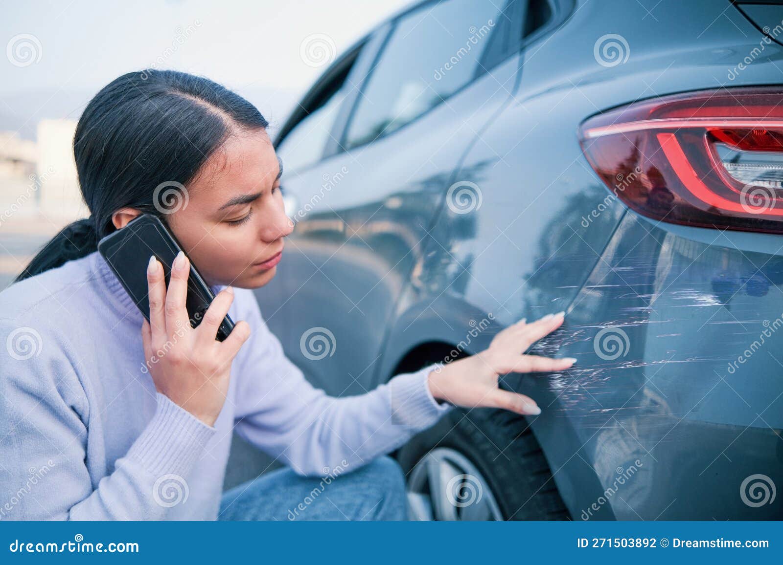 Woman Checking Car Damage after Car Crash Stock Photo - Image of drive ...