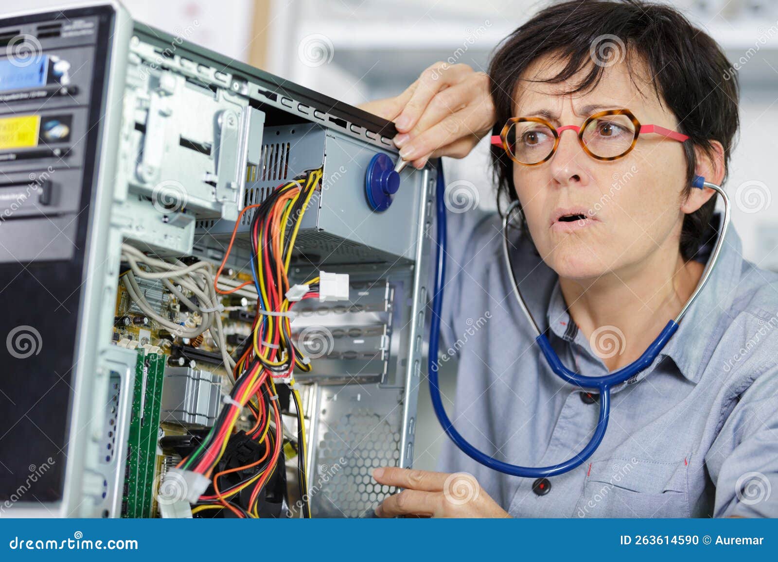 Woman checking computer stock photo. Image of onwhite - 263614590