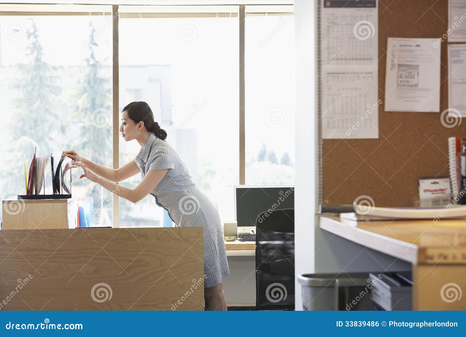 Woman Checking Files in Office Stock Photo - Image of asian, japanese ...