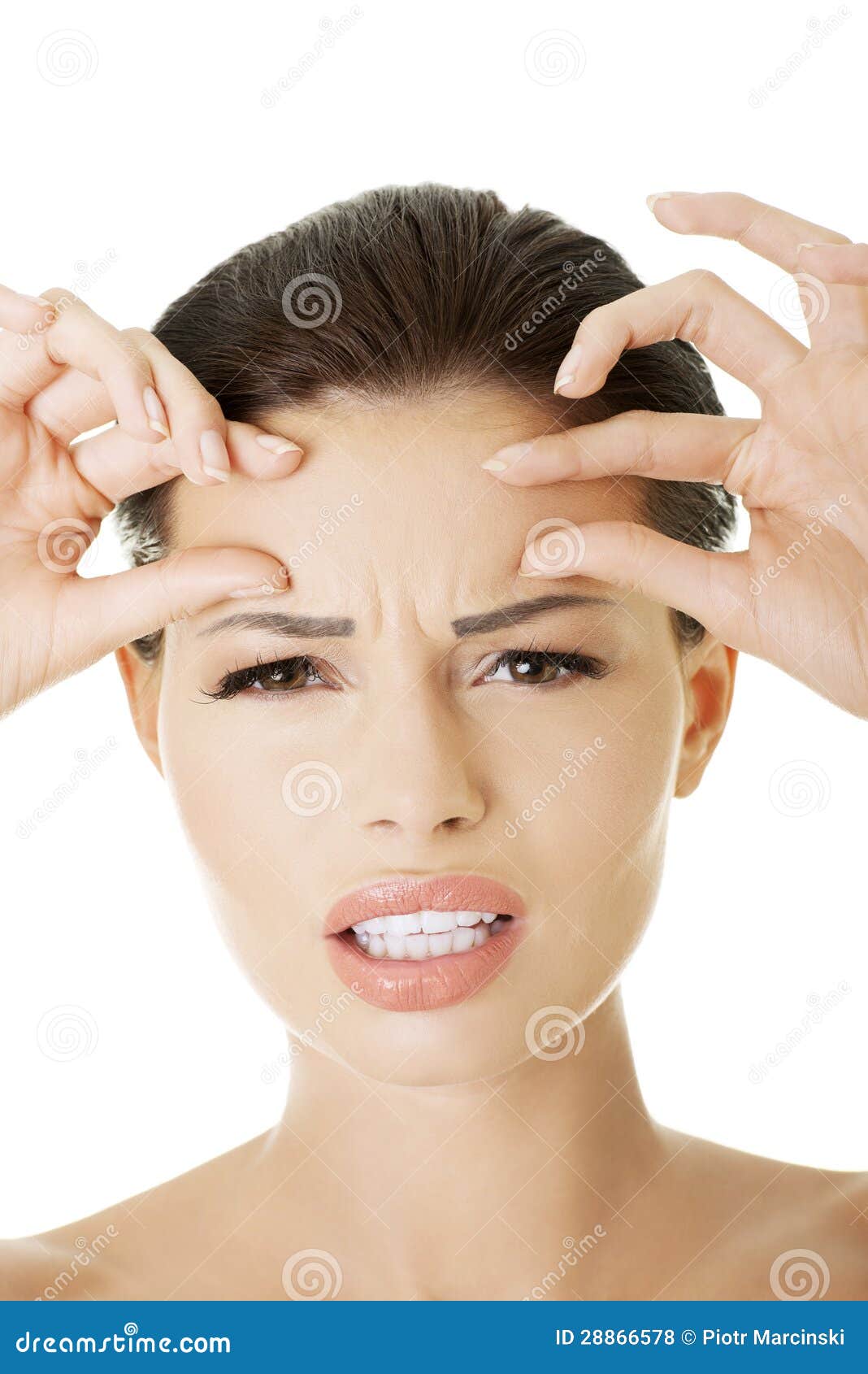 Woman Checking Her Wrinkles on Her Forehead Stock Photo - Image of ...