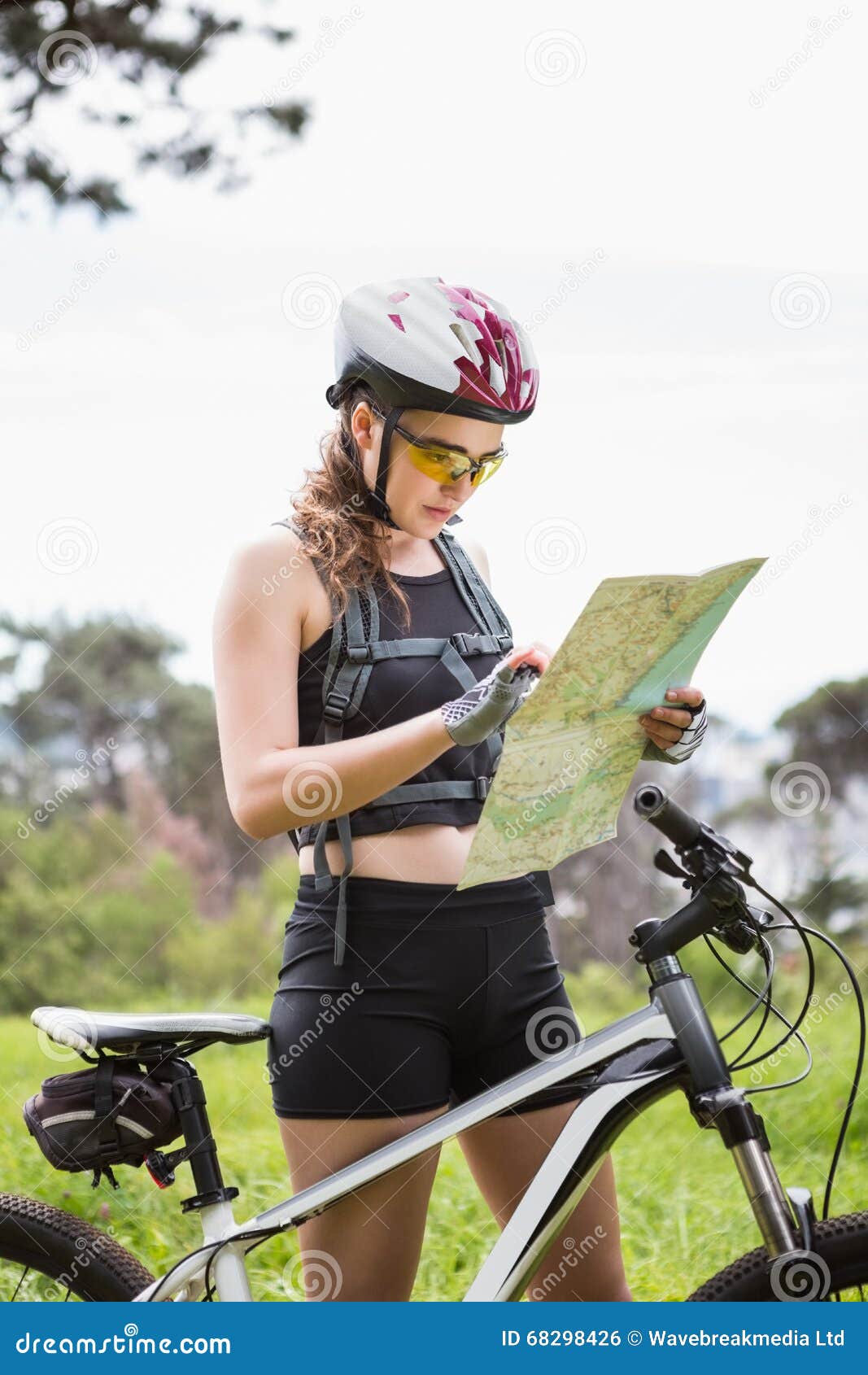 Woman checking the map stock photo. Image of healthy - 68298426