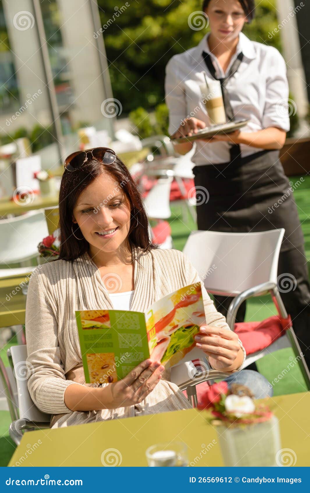 Woman Checking Menu Waitress Bringing Order Coffee Stock Photo - Image ...