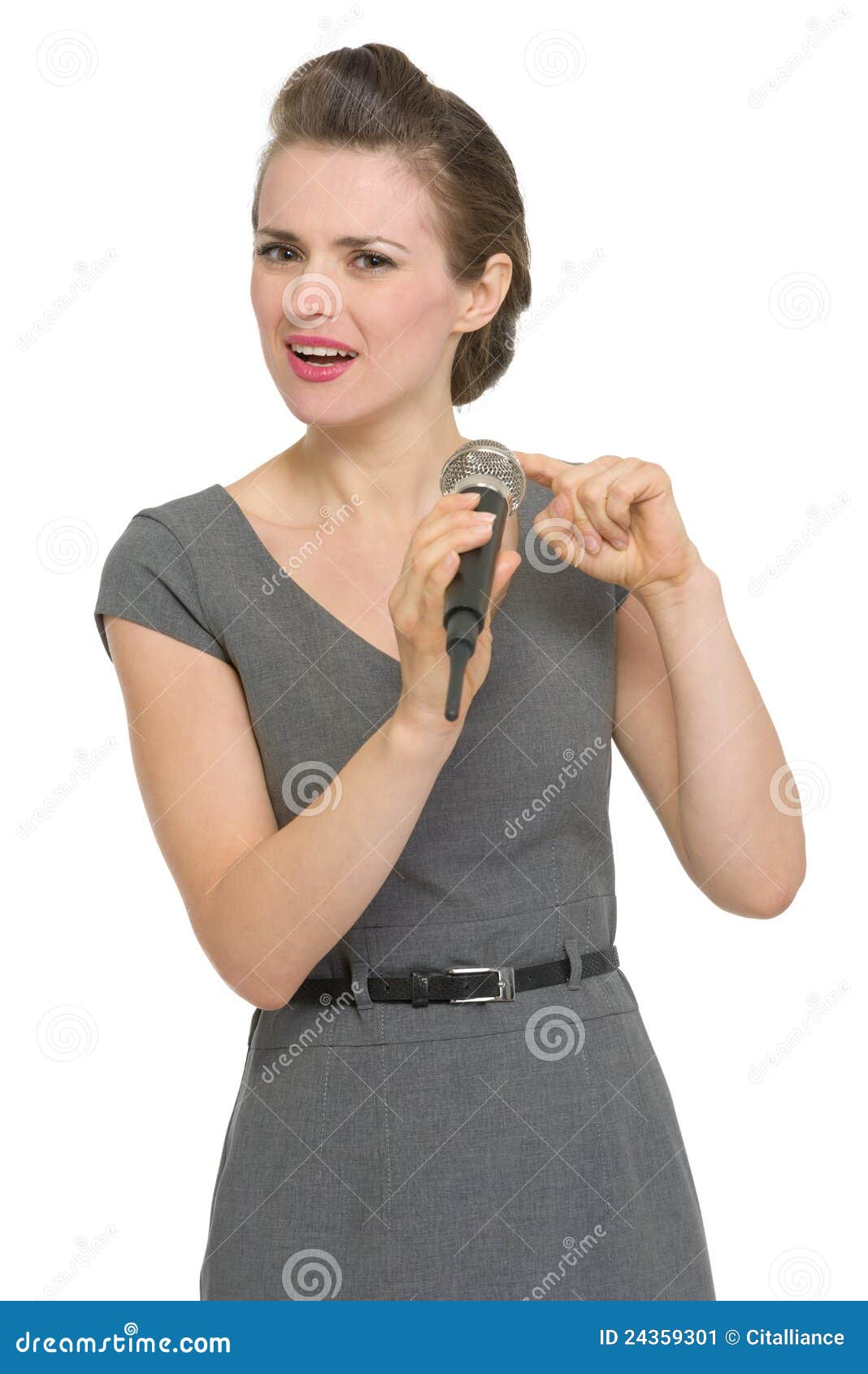 Woman checking microphone stock image. Image of modern - 24359301