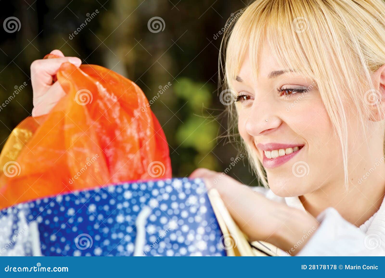 Woman Checking Out Bag Content Stock Photo - Image of caucasian ...