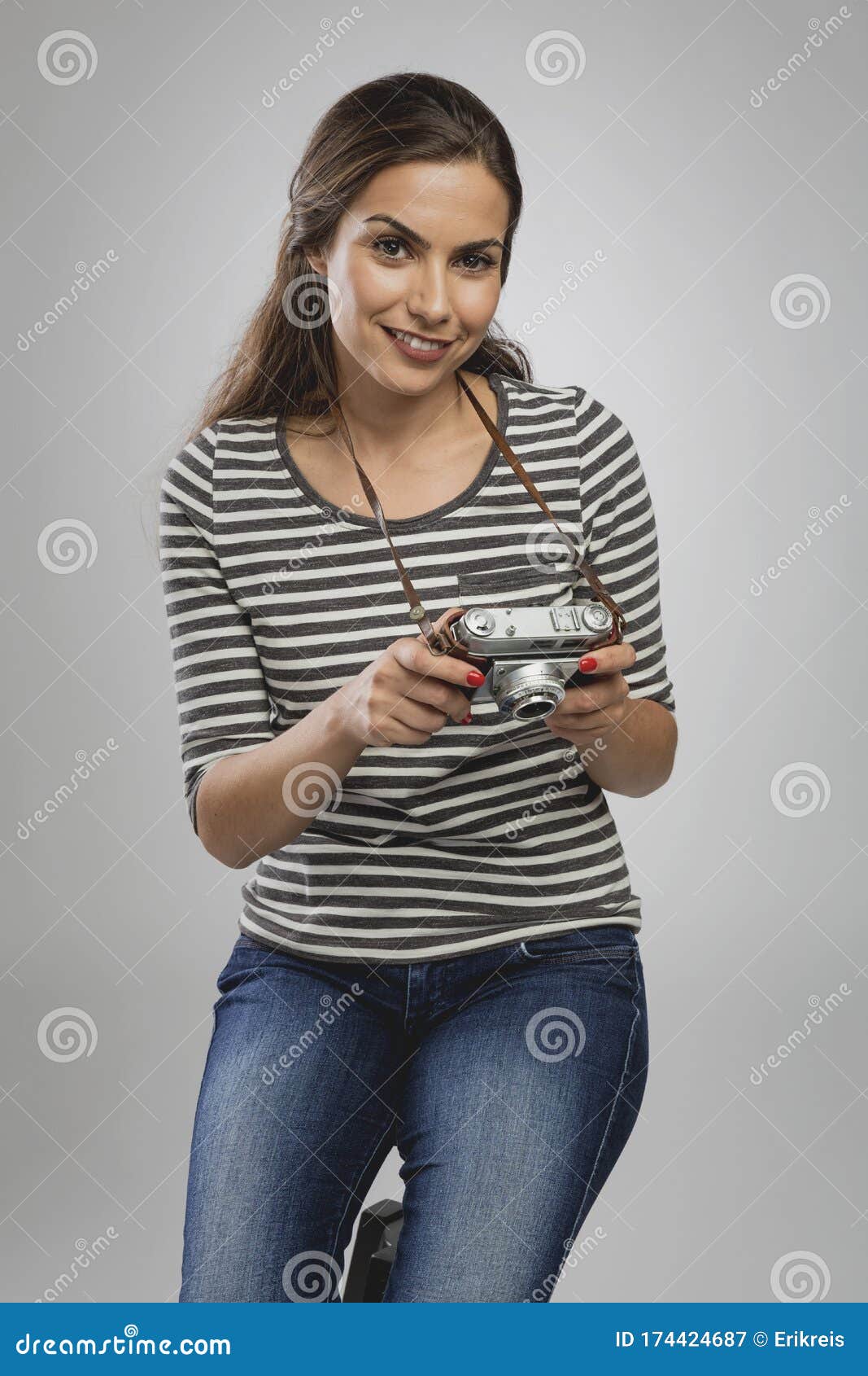 Woman Checking Pictures on the Camera Stock Image - Image of american ...