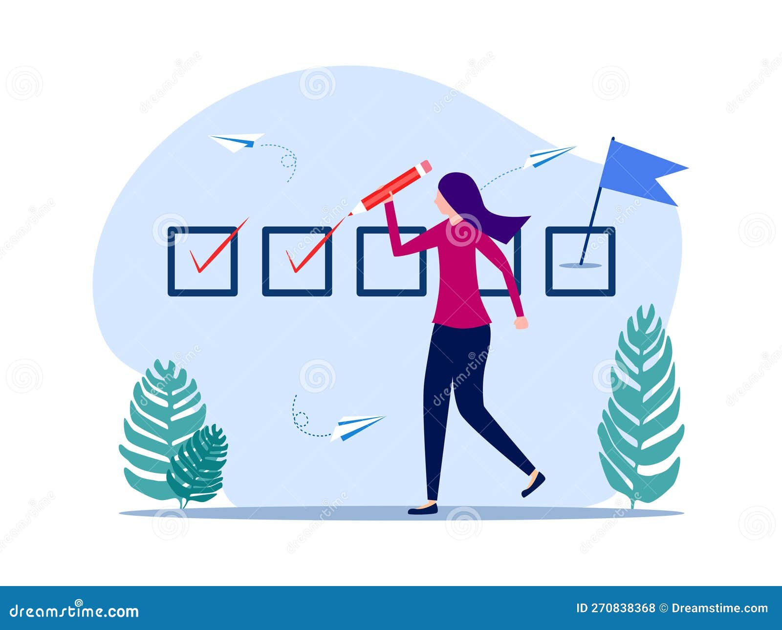 Woman Checking Progress or Tracking Goals. Checklist Stock Vector ...