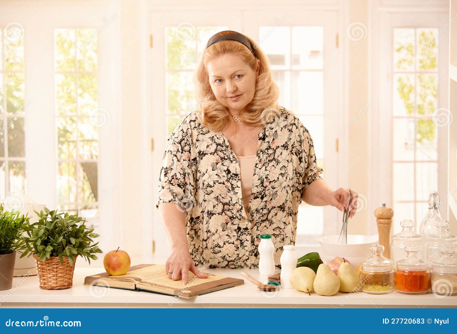 Woman Checking Recipe in Kitchen Stock Image - Image of fruits, holding ...
