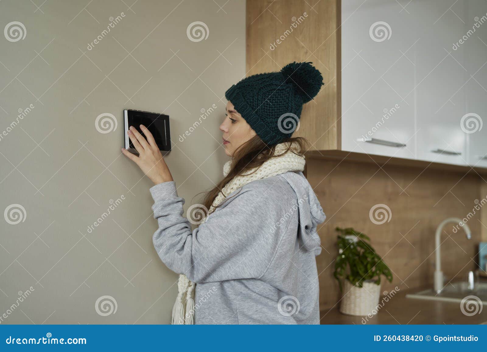 Woman Checking the Temperature at Home Stock Photo - Image of heating ...