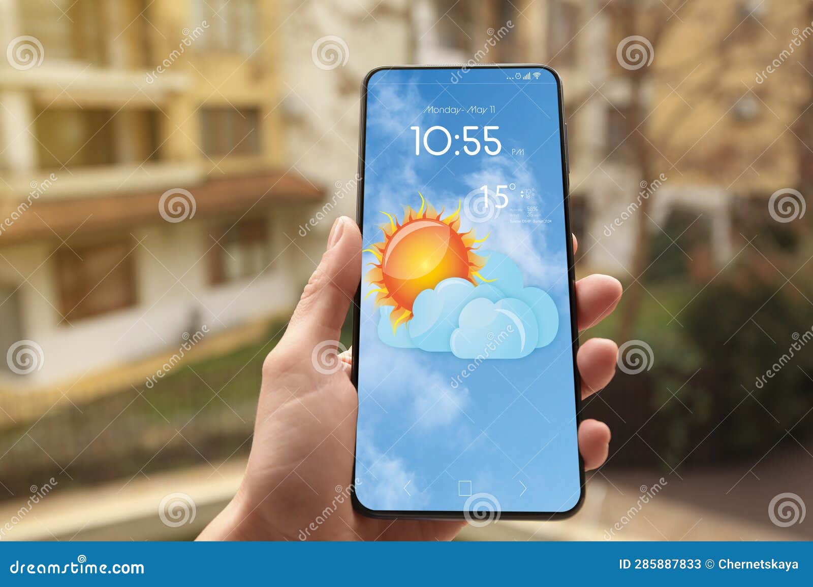 Woman Checking Weather Using App on Smartphone Outdoors, Closeup. Data ...