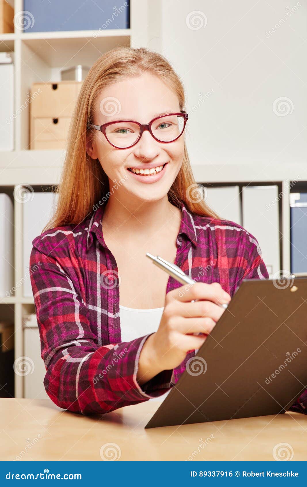 Woman with a Checklist on Her Clipboard Stock Photo - Image of think ...