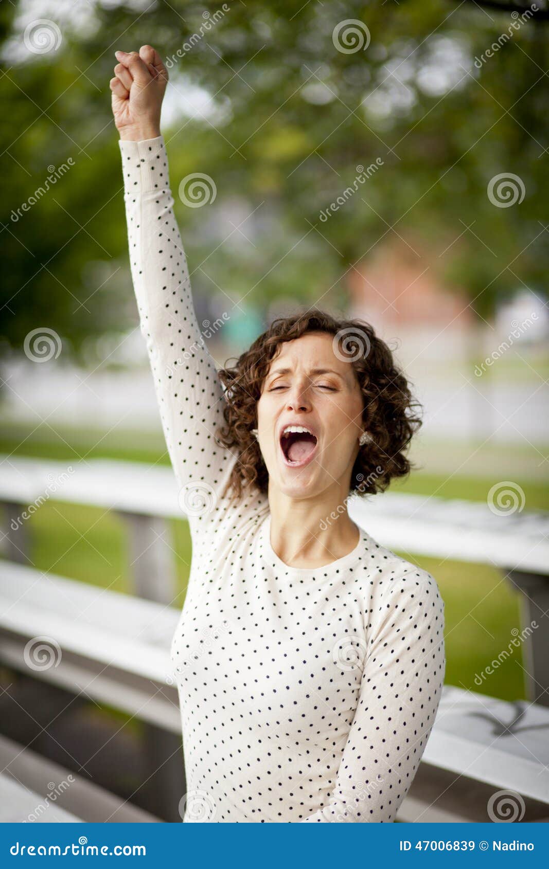 Woman Cheering at the Park stock image. Image of freedom - 47006839
