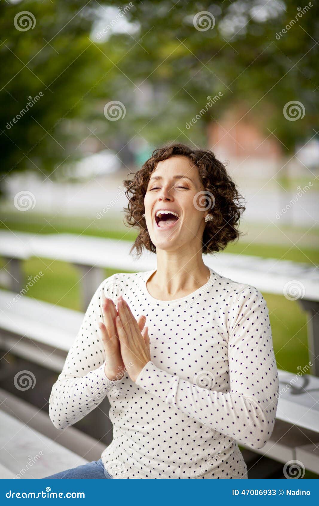 Woman Cheering at the Park stock image. Image of freedom - 47006933