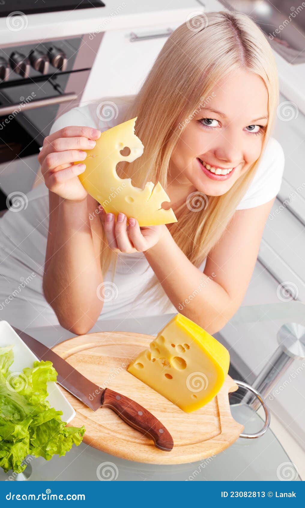 Woman with cheese stock image. Image of joyful, attractive - 23082813