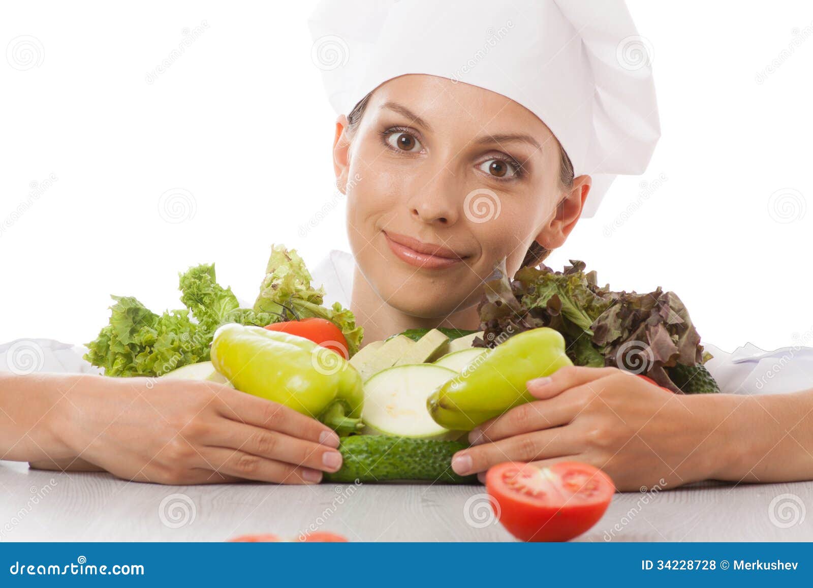 Woman Chef or Cook and Vegetables Stock Photo - Image of occupation ...