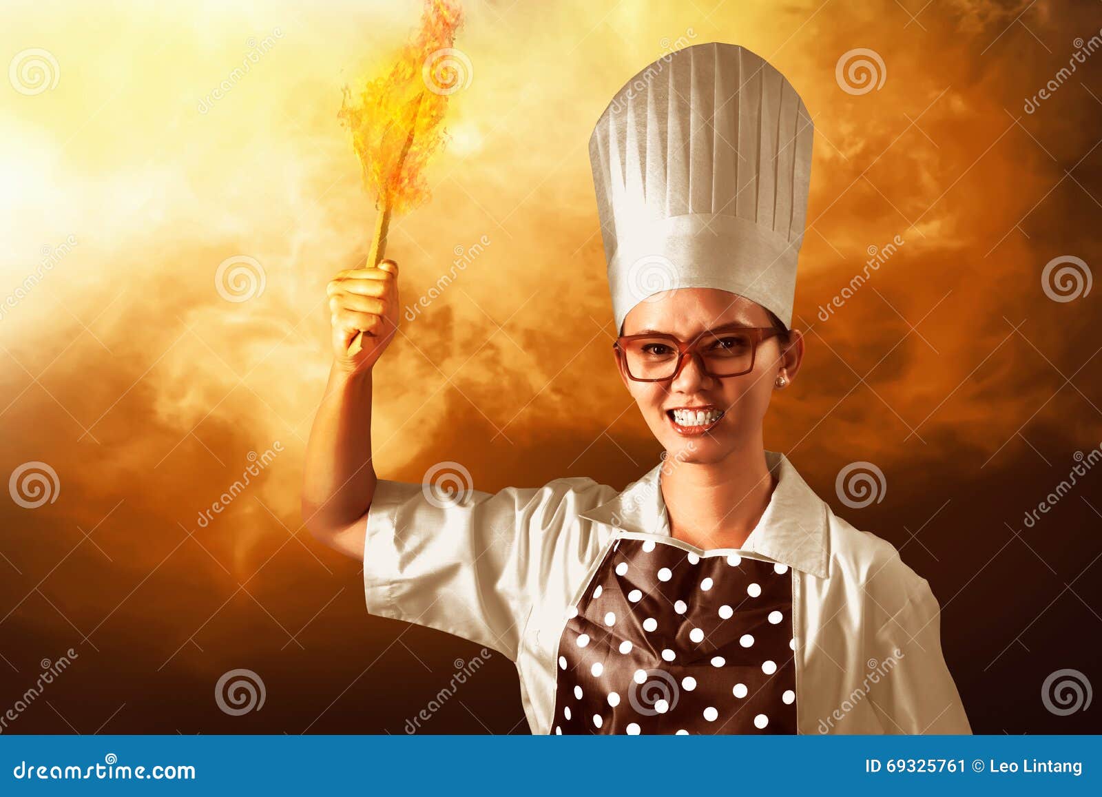 Woman Chef on Fire stock image. Image of challenge, flame - 69325761