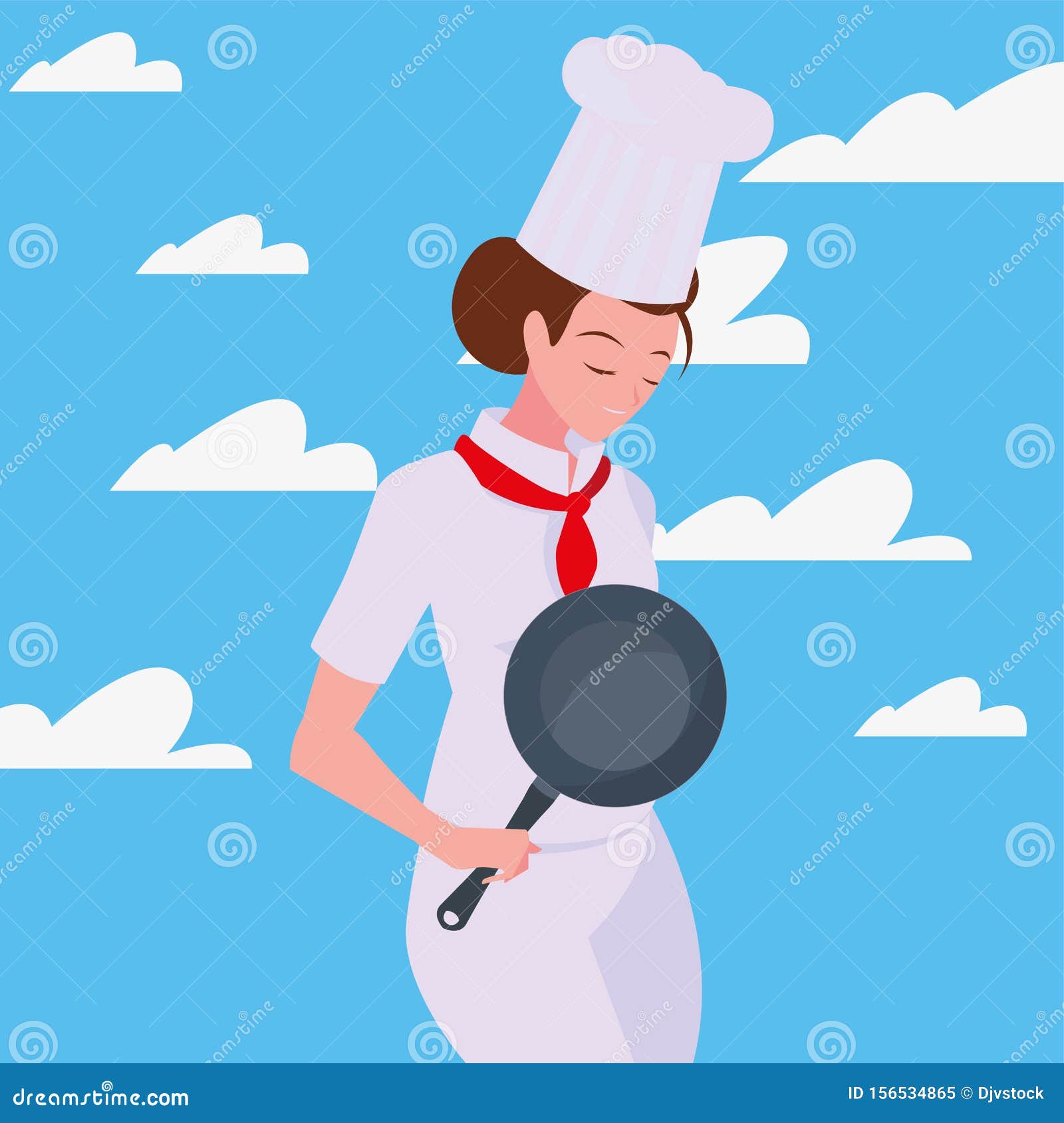 Woman chef with frying pan stock illustration. Illustration of cuisine ...